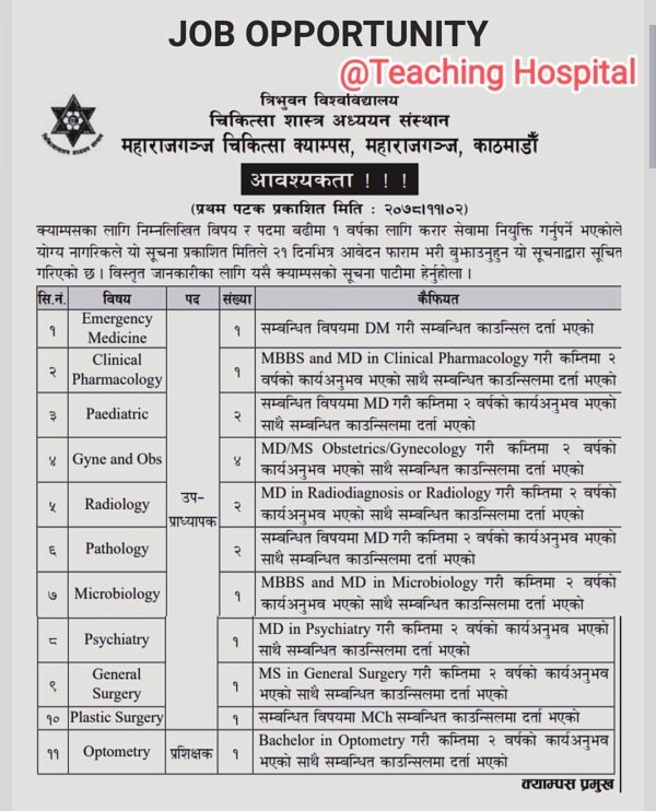 Nepal Doctors Vacancies At IOM Teaching Hospital Nepal