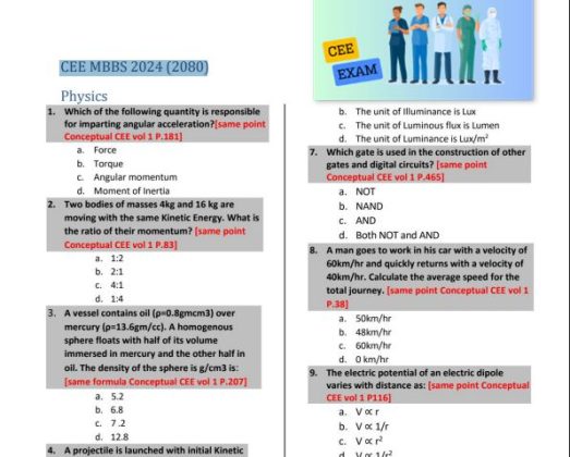 CEE MBBS 2024 (2080) – Previous CEE Exam Questions